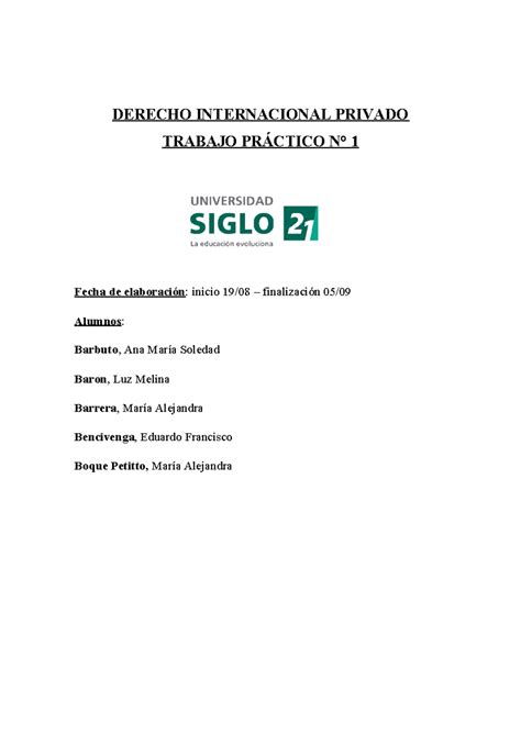 TP1 Derecho Internacional Privado DERECHO INTERNACIONAL PRIVADO