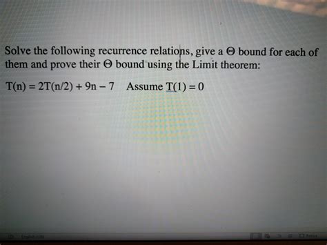solved solve the following recurrence relations give a Θ