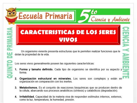 Características de los Seres Vivos para Quinto de Primaria