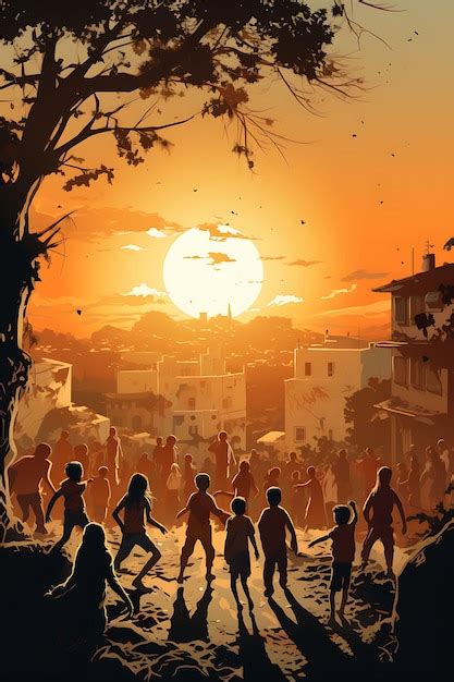 Poster de niños jugando juegos tradicionales palestinos en los