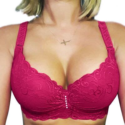 Women Push Up Bra Lace Underwire Plunge Brassiere Deep V Underwear C D