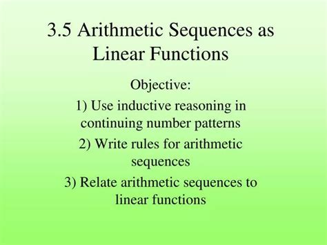 PPT 3 5 Arithmetic Sequences As Linear Functions PowerPoint