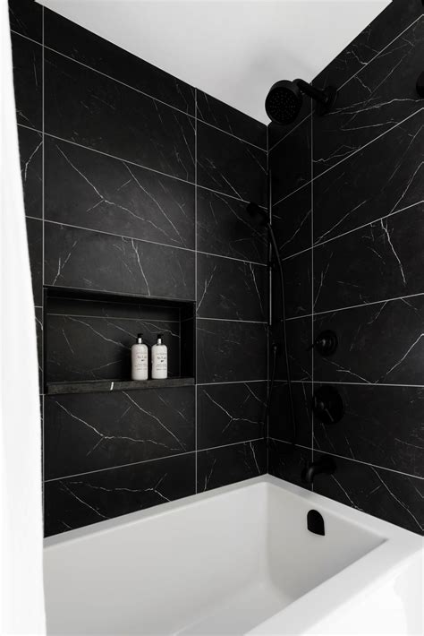 The Betty Modern Farmhouse Black Marble Shower Black Tile