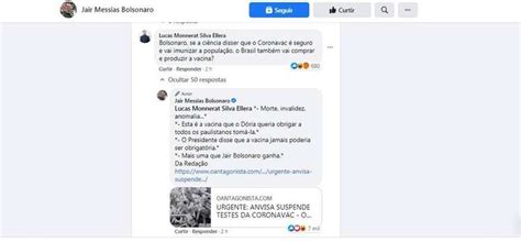 Sem provas Bolsonaro atribui morte invalidez à vacina chinesa e diz
