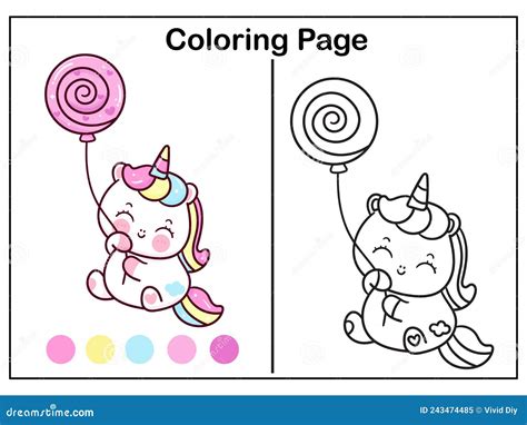 Pagini Colorate în Cărți Drăguțe Desene Animate Unicorn Cu Baloane
