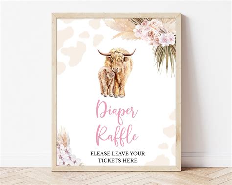 Diaper Raffle Sign Holy Cow Baby Shower Girl Highland Cow Shower