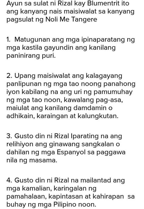 Ano Ano Arig Mga Layunin Ni Rizal Sa Pagsulat Niya Sa Noli Me