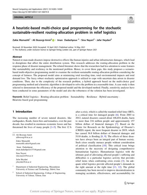 a heuristic based multi choice goal programming for the stochastic sustainable resilient routing
