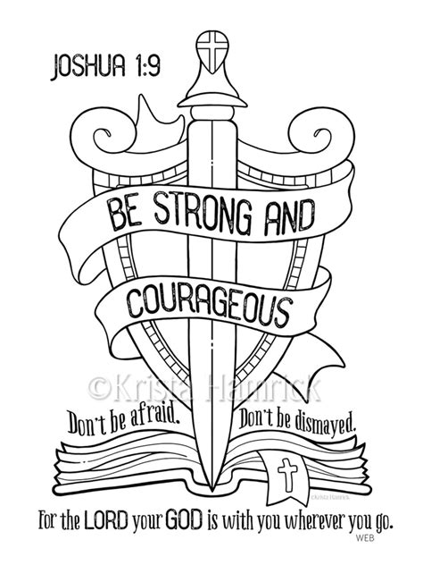 Be Strong And Courageous Coloring Page 8 5X11 Bible Journaling Tip In