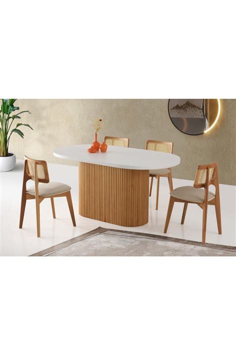 SİVAS GÖZDE MOBİLYA Asos Zion Ağaç Oval Yemek Masa Sandalye Takımı