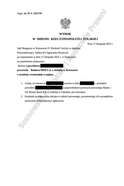 Wyrok Sądu Okręgowego w Warszawie nieważność umowy kredytu
