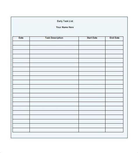 Task List Templates 10 Free Printable Word Excel Pdf Formats Riset