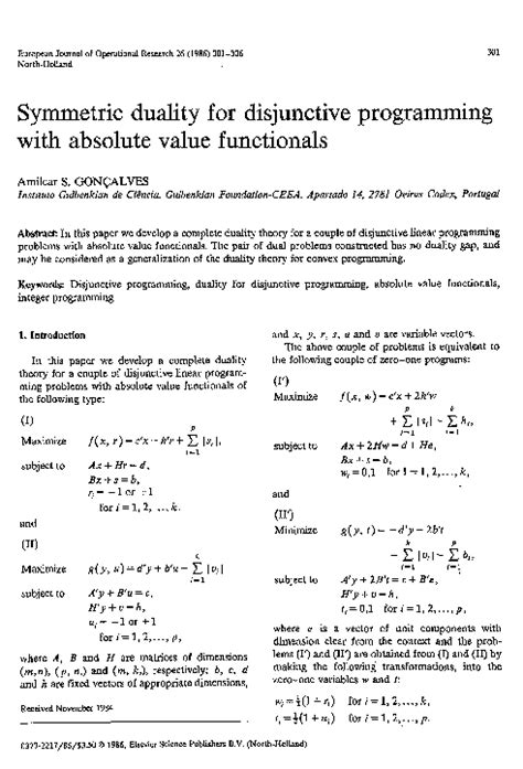 pdf symmetric duality for disjunctive programming with absolute value functionals armando