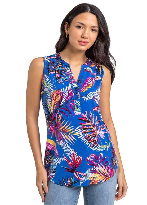 Roman Royal Blue Tropical Print Stretch Jersey Top Matalan
