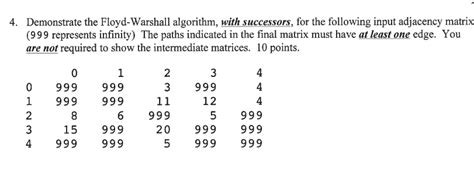 solved 4 demonstrate the floyd warshall algorithm with