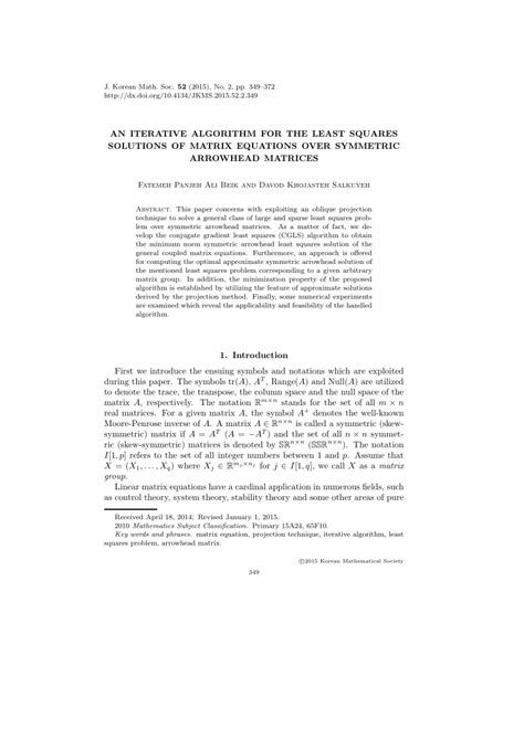 pdf an iterative algorithm for the least squares solutions of matrix equations over symmetric