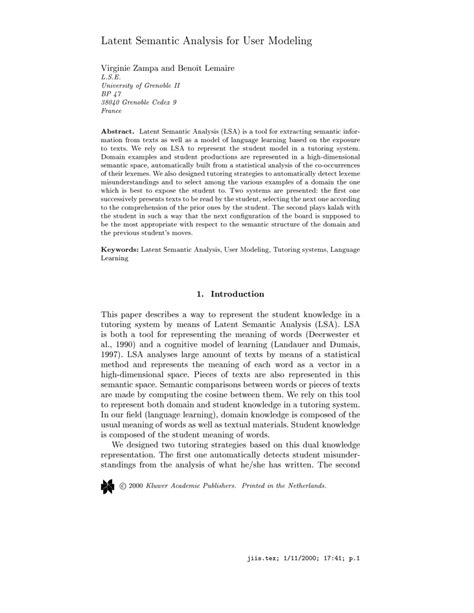 pdf latent semantic analysis for user modeling
