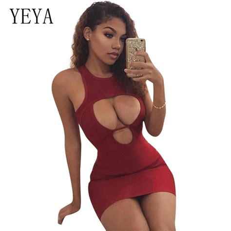 Yeya Women Night Club Bandage Dress Sexy Cut Out Open Chest Sheath Bodycon Dresses Summer