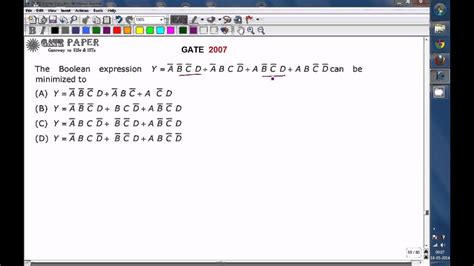gate 2007 ece minimization of given boolean function youtube