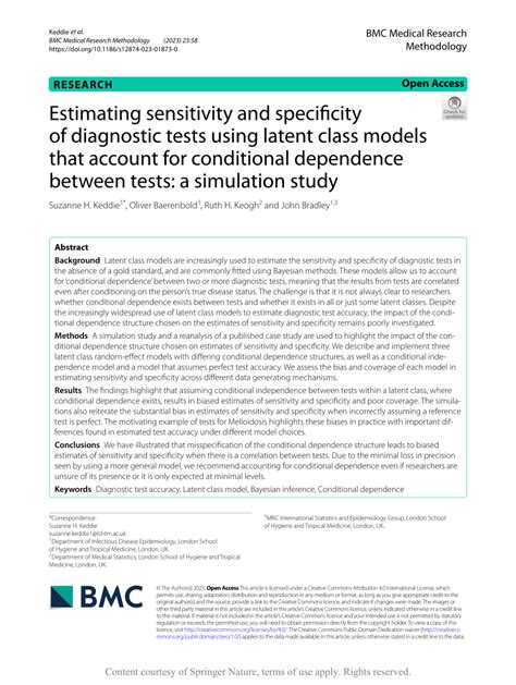 pdf estimating sensitivity and specificity of diagnostic tests using latent class models that