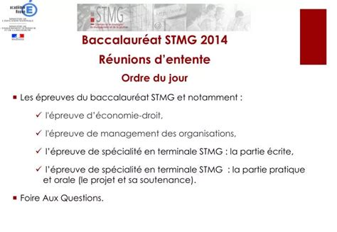 PPT Les épreuves du baccalauréat STMG et notamment l épreuve d