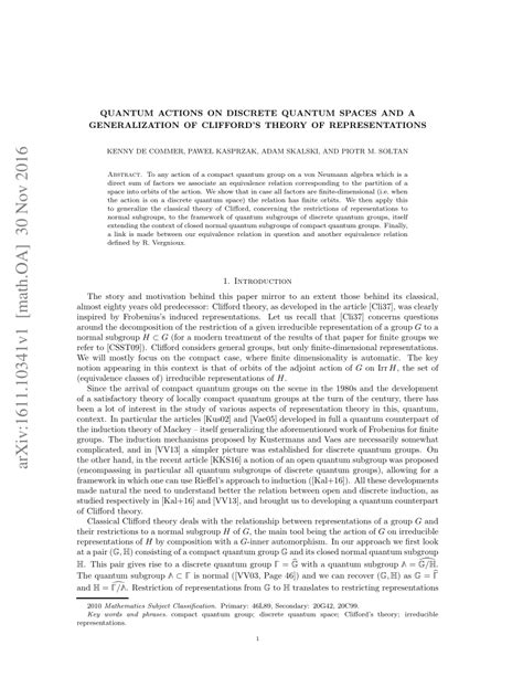 pdf quantum actions on discrete quantum spaces and a generalization of clifford s theory of