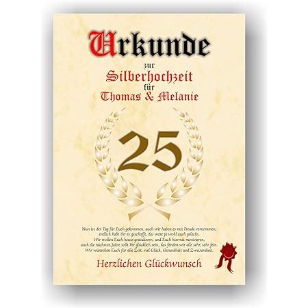 Silberhochzeit Urkunde Personalisiert Geschenk Karte Zum 25