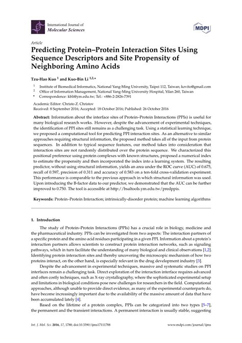 pdf predicting protein protein interaction sites using sequence descriptors and site