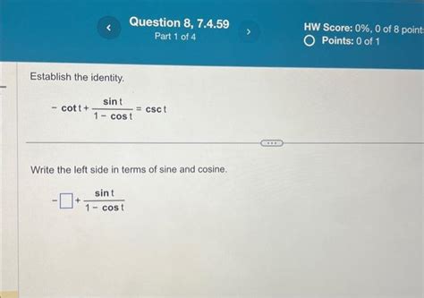 Solved Establish The Identity Cott 1costsint Csct Write