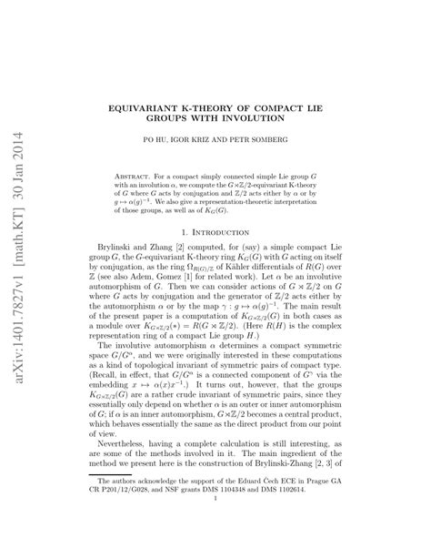 pdf equivariant k theory of compact lie groups with involution