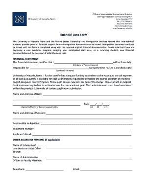 Fillable Online Unr Financial Data Form University Of Nevada Reno