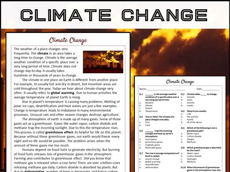 Climate Change Reading Comprehension Passage And Questions PDF