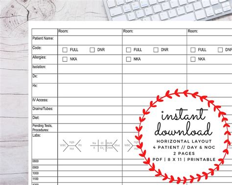 Med Surg 4 Patient Nurse Report Sheet Nurse Brain Day Night NOC Shift