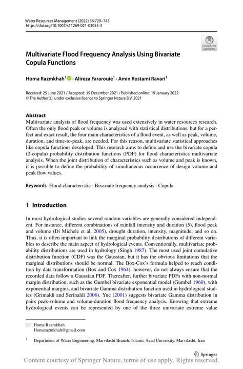 multivariate flood frequency analysis using bivariate copula functions request pdf