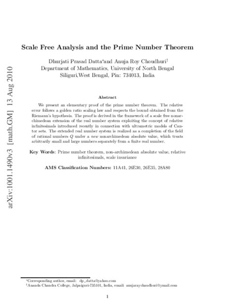 pdf scale free analysis and the prime number theorem