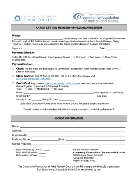 Fillable Online Aawgt Lifetime Membership Pledge Agreement Fax