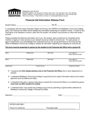 Fillable Online Middlesex Mass Financial Aid Information Release Form