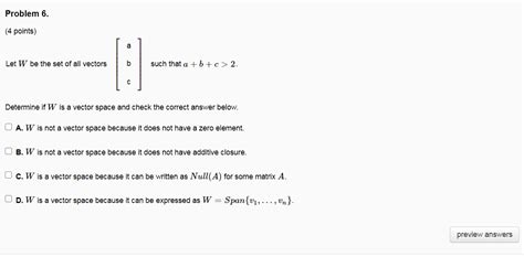 solved problem 6 4 points let w be the set of all vectors