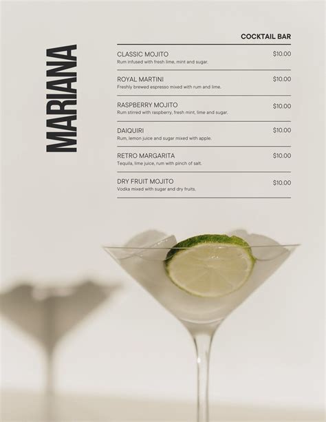 Free Printable Custom Drink Menu Templates Canva Cocktail Names