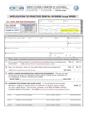 Fillable Online Dhcc Ca WREB Application Form The Dental Hygiene