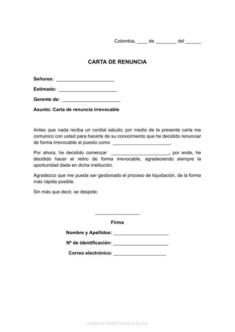 ᐅ Carta de Renuncia Laboral Irrevocable Ejemplos
