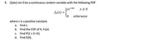solved let x be a continuous random variable with the