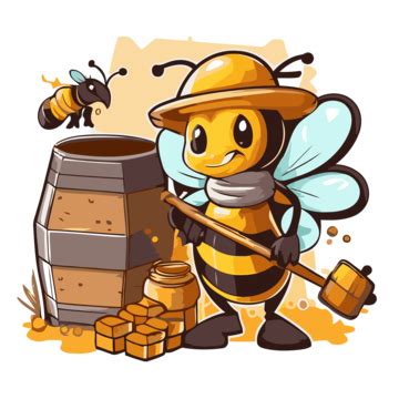 Clipart De Apicultura Abeja De Dibujos Animados Con Su Barril De Miel