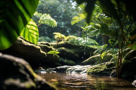 Premium Ai Image A Stream Running Through A Lush Green Forest