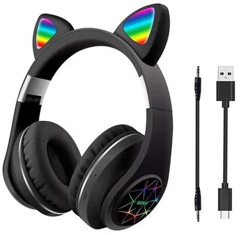 Słuchawki Kocie Uszy Bezprzewodowe BLUETOOTH Nauszne Kolory RGB Dla
