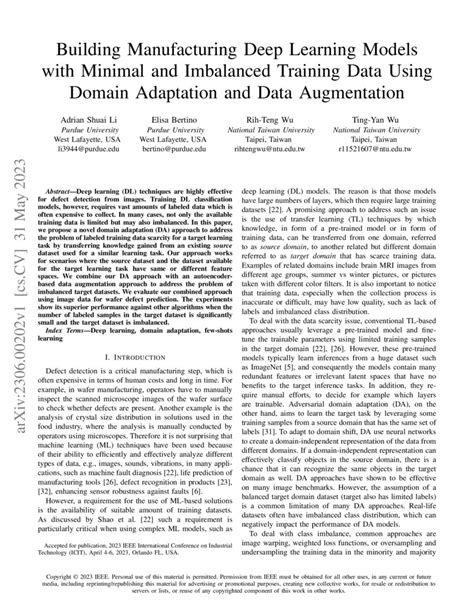 building manufacturing deep learning models with minimal and imbalanced training data using