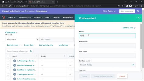 HubSpot CRM Create Contact Screenshot