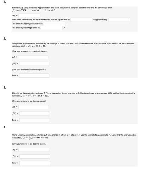 solved estimate af using the linear approximation and use a