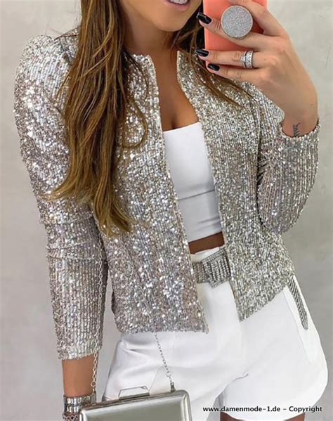 Neuheiten 2024 Gold Glitzer Pailletten Damen Blazer Online