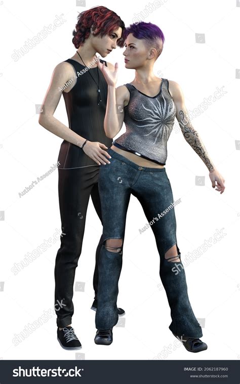 Urban Fantasy Caucasian Lesbian Couple 3d Stock Illustration 2062187960